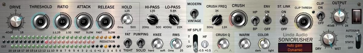 【無料】「SONICRUSHER」が無償配布中｜穏やかで透明なコンプレッションからドラムを激しく叩く極端なコンプレッションまで多機能なコンプレッサープラグイン - AZU Soundworks